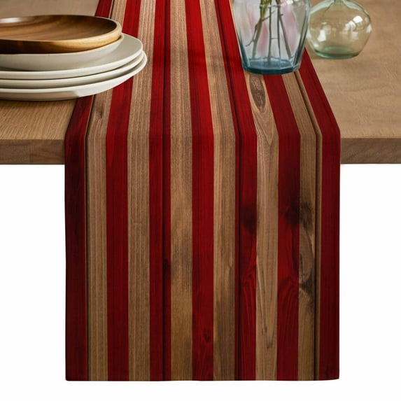 American Flag Table Runner, Blue Red USA Flag Vintage Wooden Washable ...