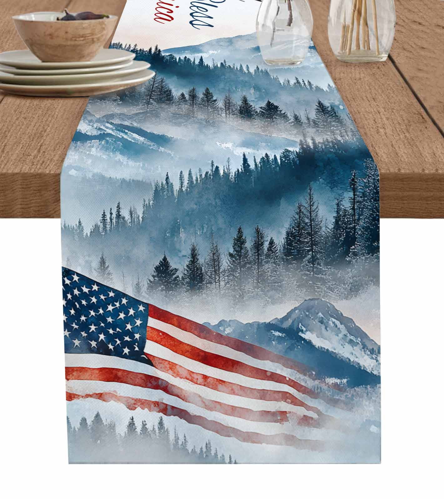 American Flag Table Runner Cotton Linen 120 Inch Holiday Dresser ...