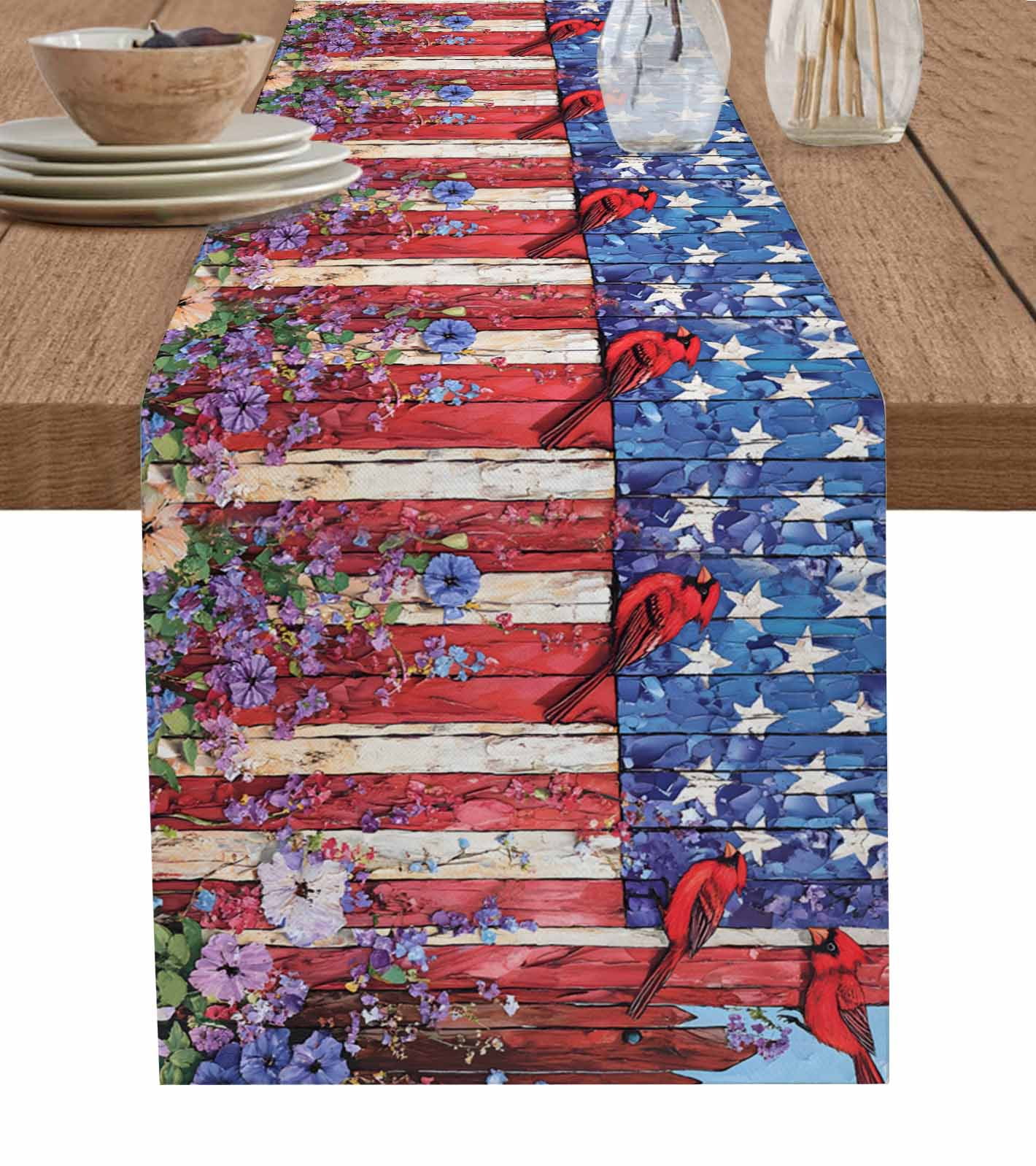 American Flag Table Runner Cotton Linen 48 Inch Holiday Dresser Scarves ...
