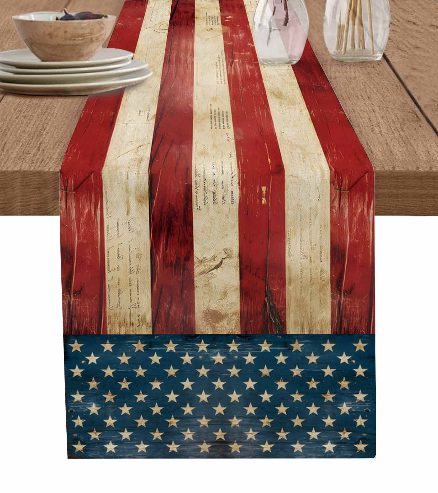 American Flag Table Runner Cotton Linen 72 Inch Holiday Dresser Scarves ...