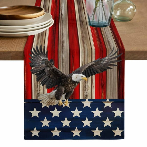 American Flag Table Runner, Eagle Blue Red USA Flag Retro Washable ...