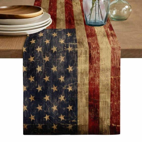 American Flag Table Runner, Farmhouse Vintage Retro Red Blue Washable ...
