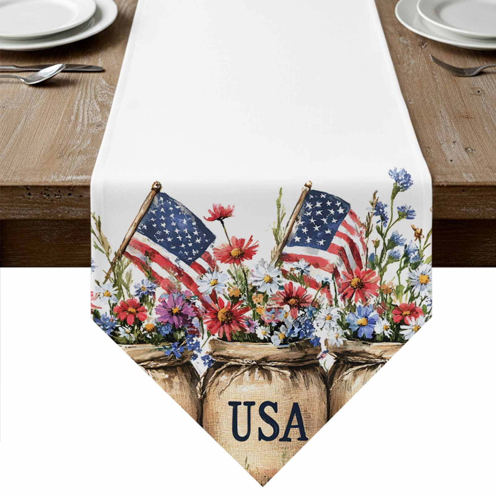 American Flag Table Runner Linen Burlap Table Runner 72 Inches Long ...