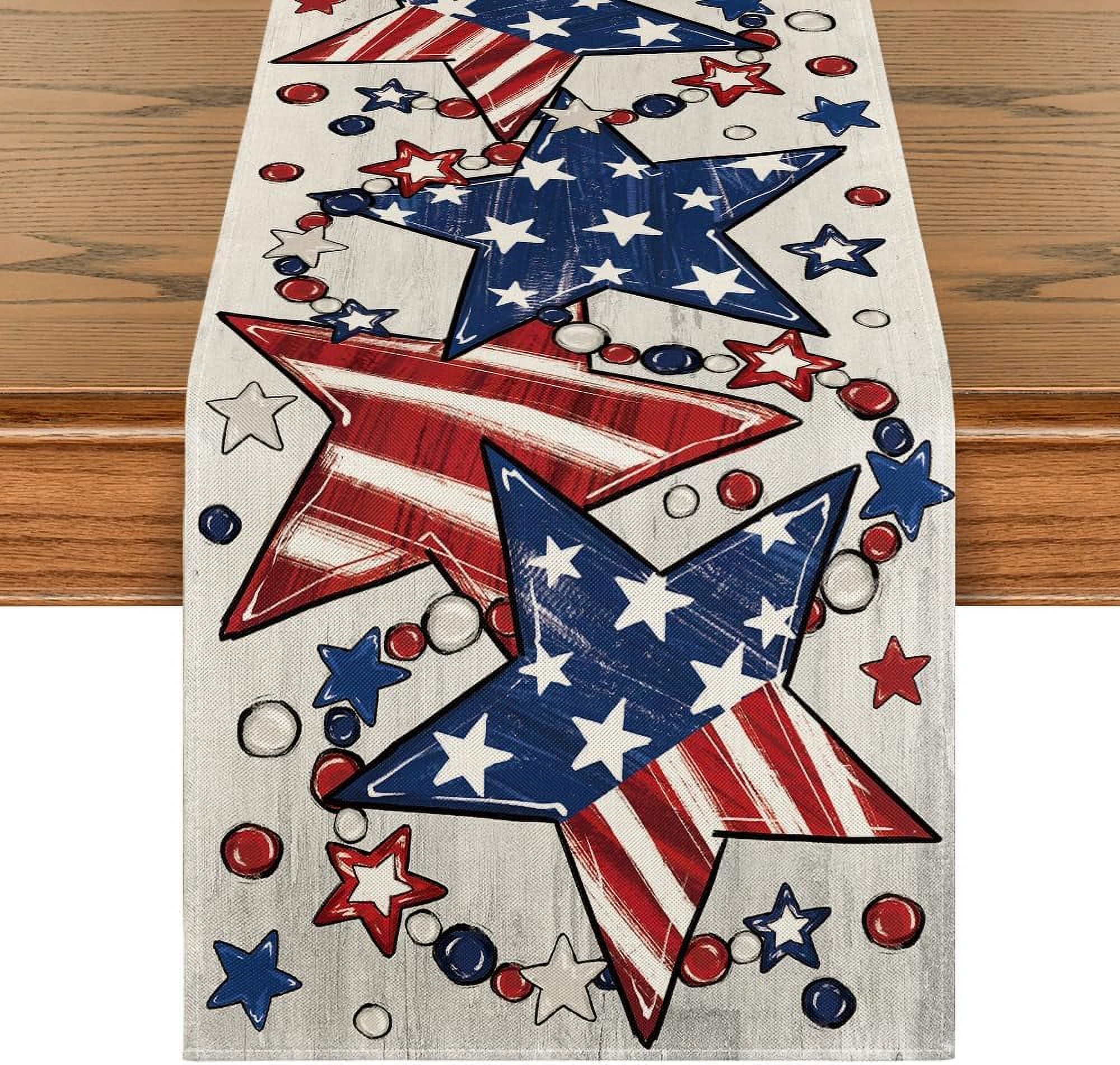 American Flag Table Runner Plaid Stars Eucalyptus 4th of July Table ...