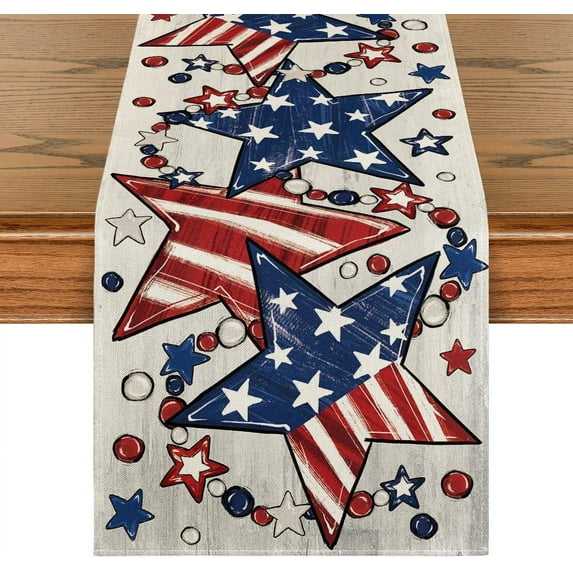 American Flag Table Runner Plaid Stars Eucalyptus 4th of July Table ...