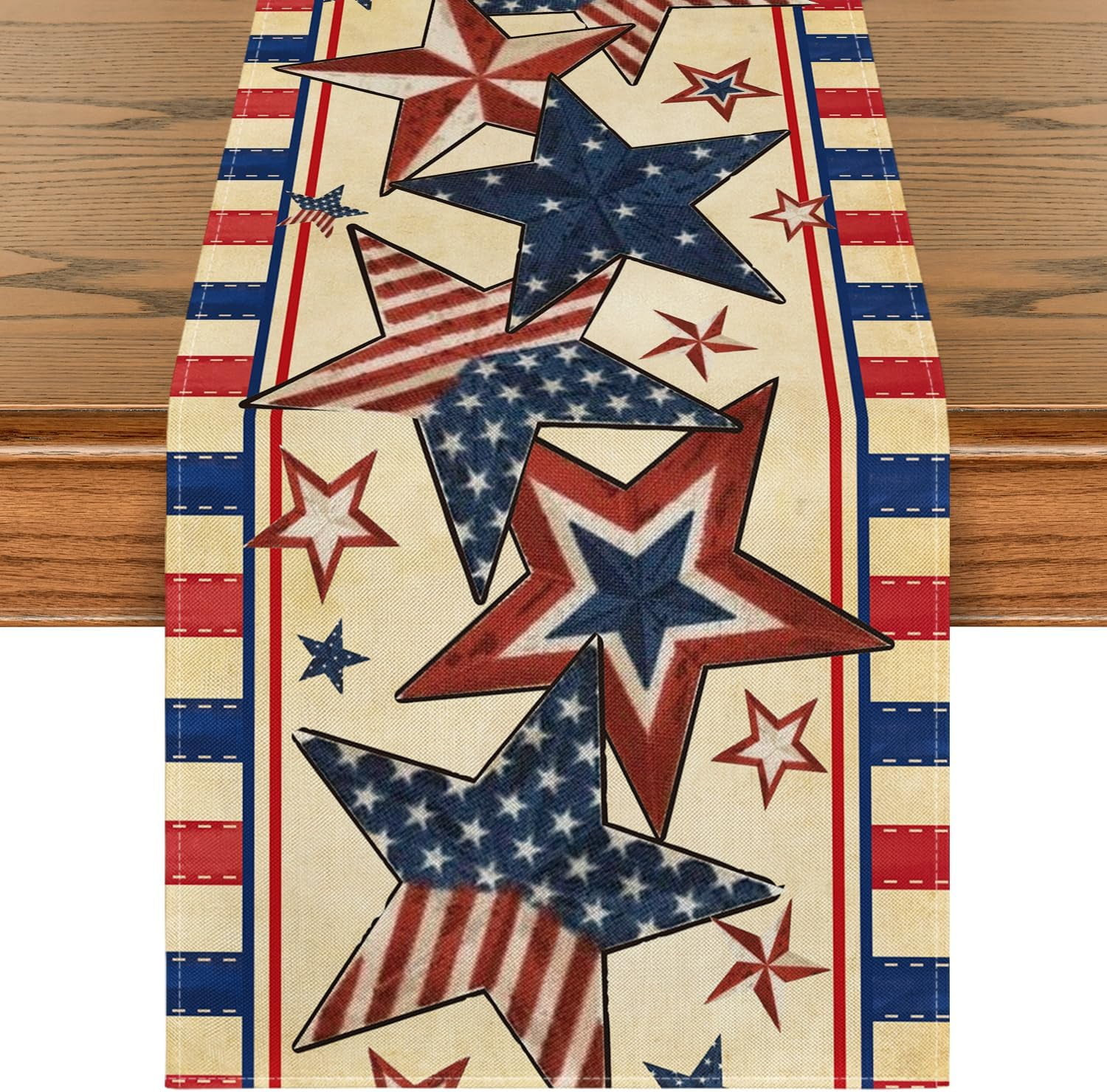 American Flag Table Runner Plaid Stars Eucalyptus 4th of July Table ...
