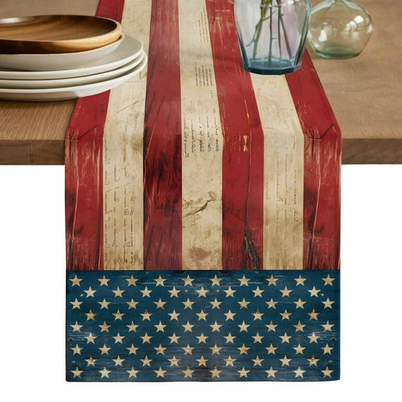 American Flag Table Runner, Red Strip Vintage Shabby US Flag Washable ...