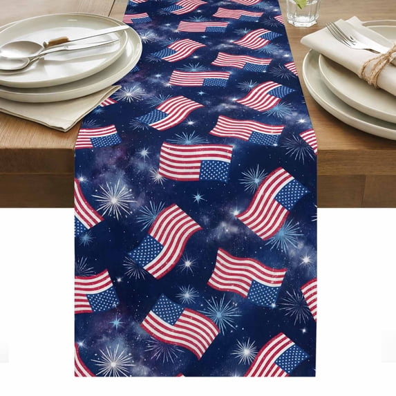 American Flag Table Runner Red Striped Blue Star Fireworks USA Flag ...