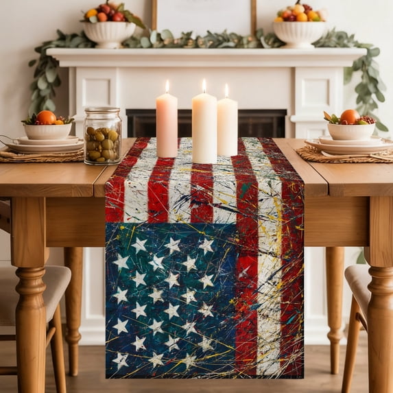 American Flag Table Runner, Splash Graffiti Patriotic Star Stripes ...