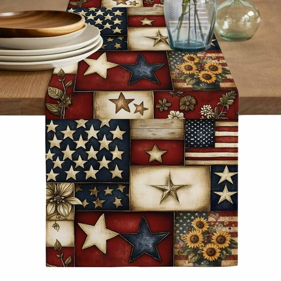 American Flag Table Runner, Texas Star Farmhouse Sunflowers Blue Red ...