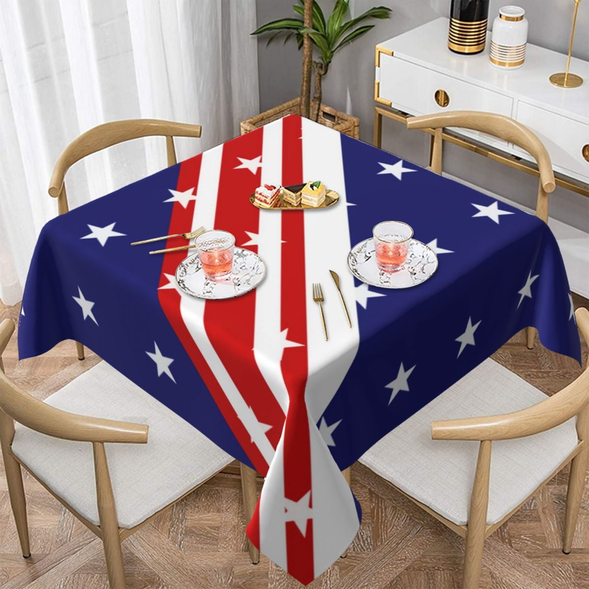 American Flag Tablecloth Patriotic White Stars Print ration Desk Table ...