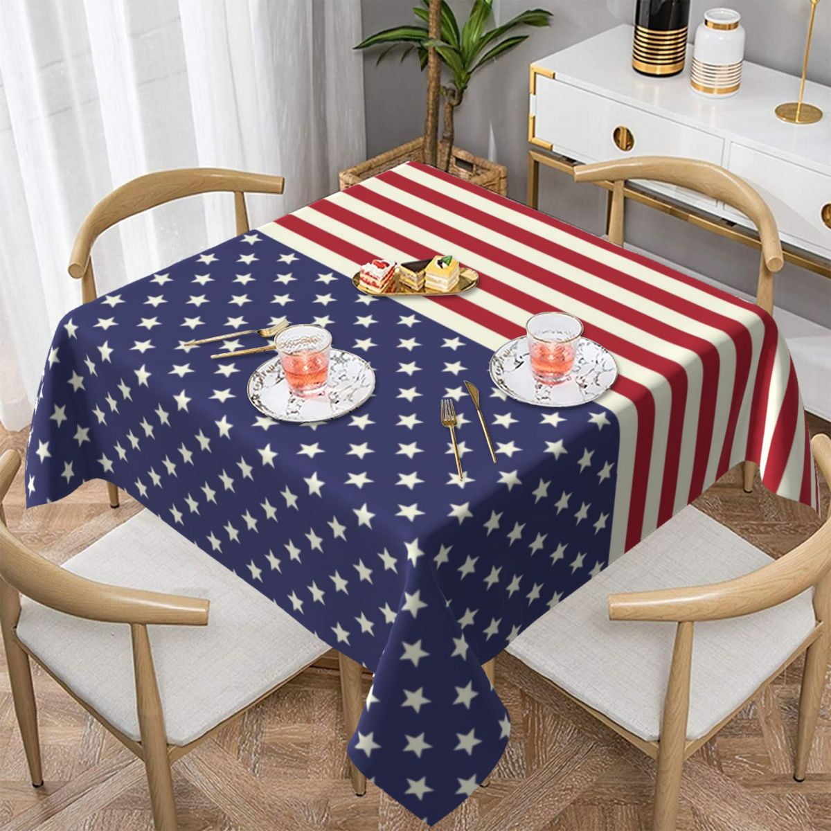 American Flag Tablecloth Patriotic White Stars Print ration Desk Table ...