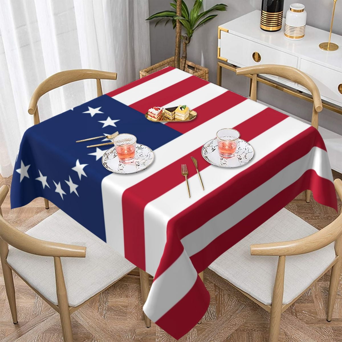 American Flag Tablecloth Patriotic White Stars Print ration Desk Table ...