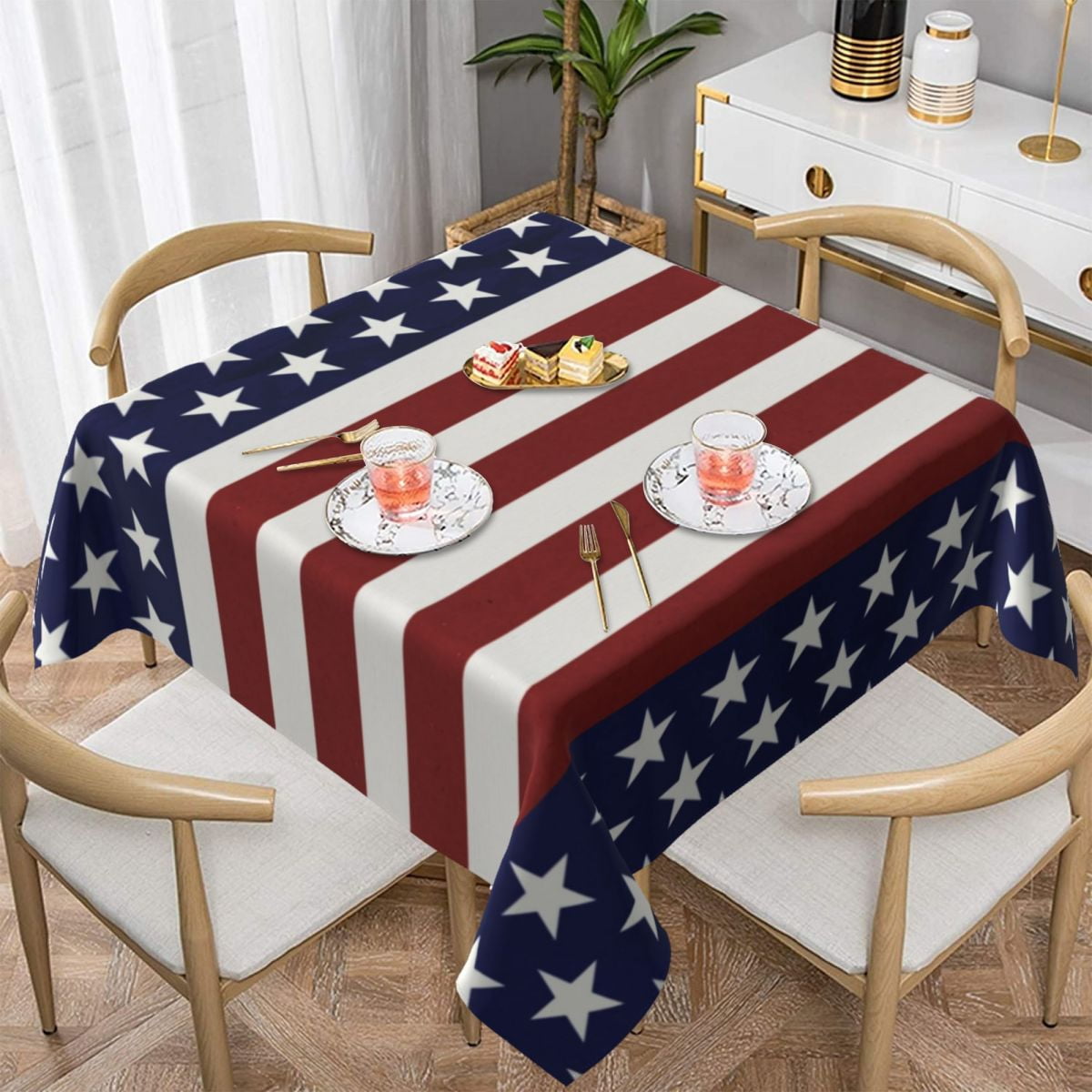 American Flag Tablecloth Patriotic White Stars Print ration Desk Table ...