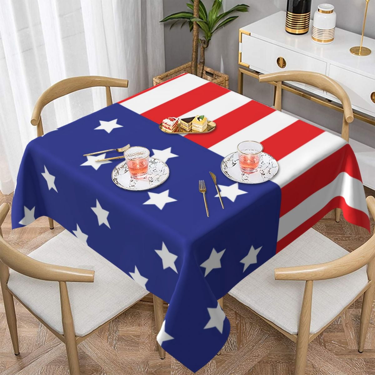 American Flag Tablecloth Patriotic White Stars Print ration Desk Table ...