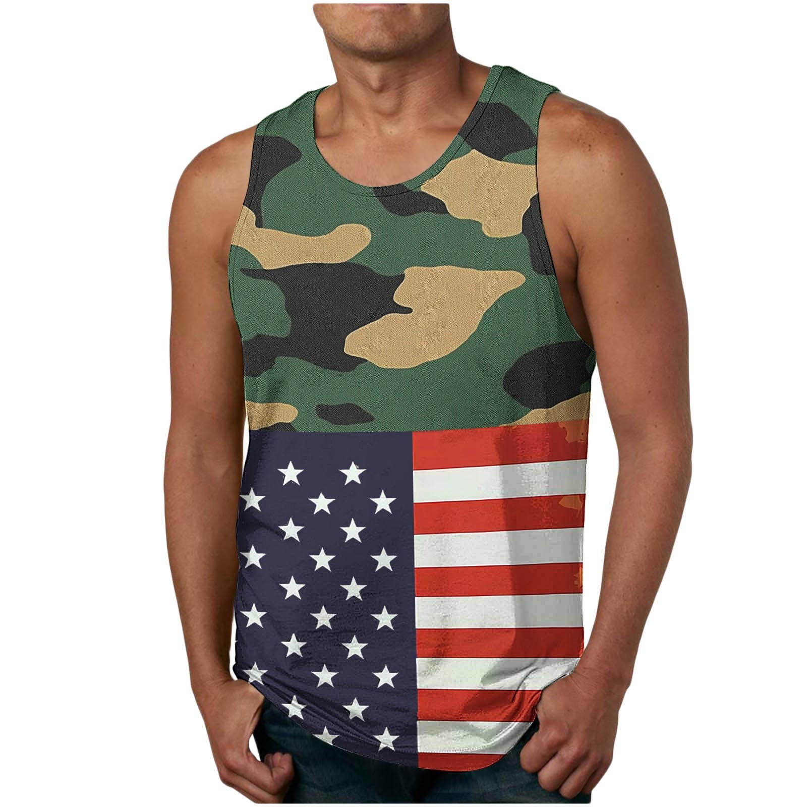 American Flag Tank Men Patriotic Tank Memorial Day Tops Red White and ...