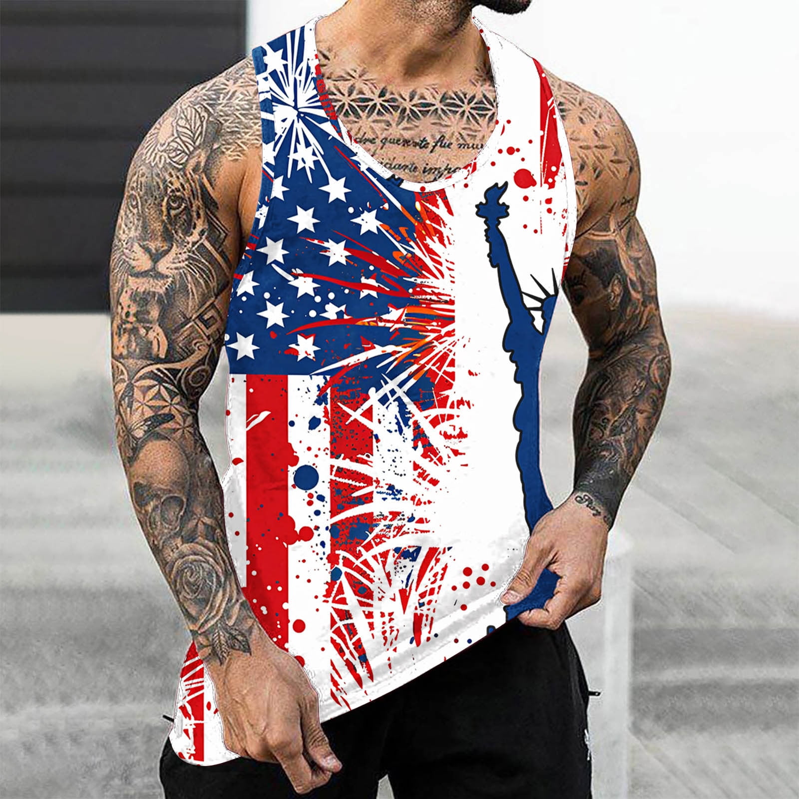 American Flag Tank Mens Tank Patriotic Mens 4th of July Top Red White ...