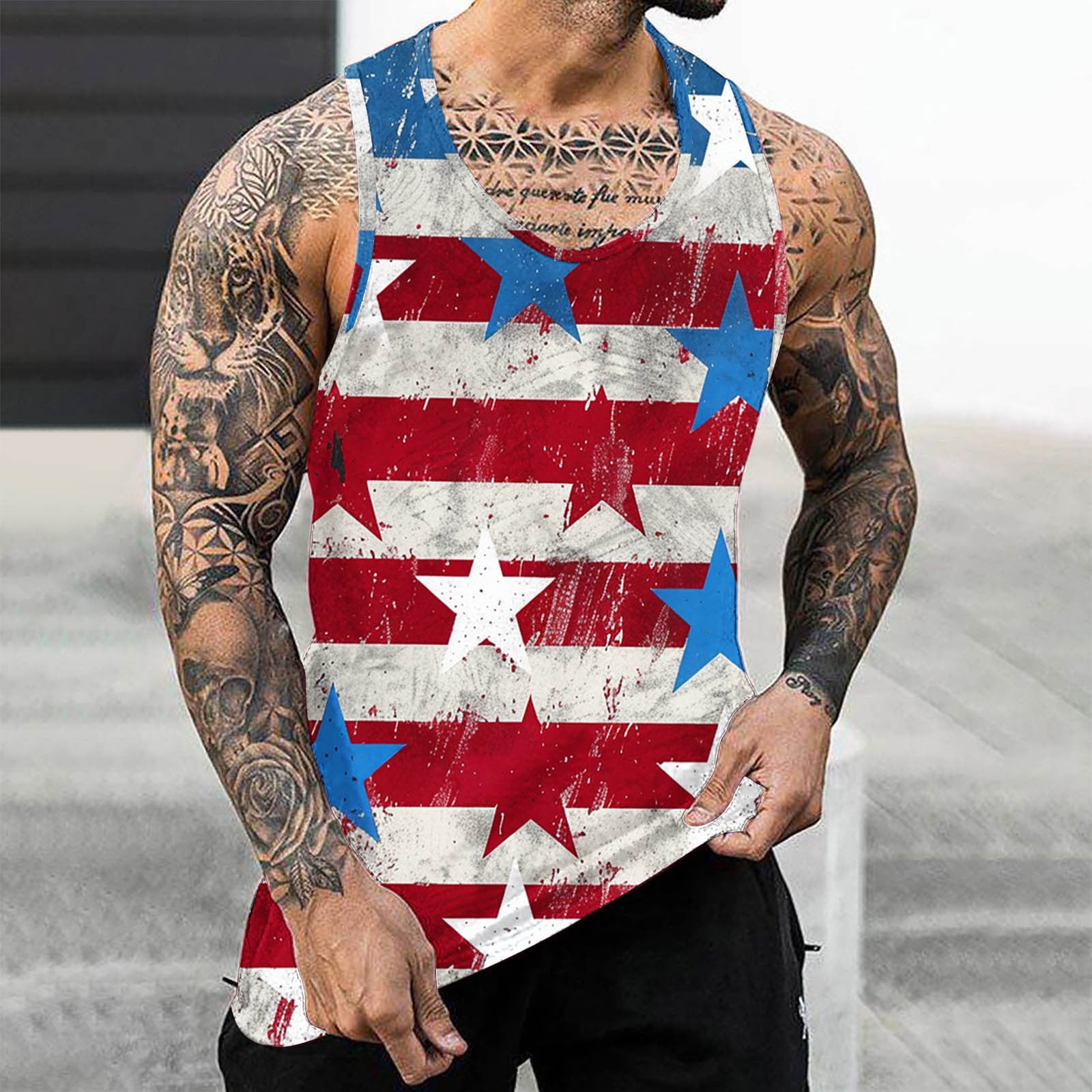 American Flag Tank Mens Tank Patriotic Mens 4th of July Top Red White ...