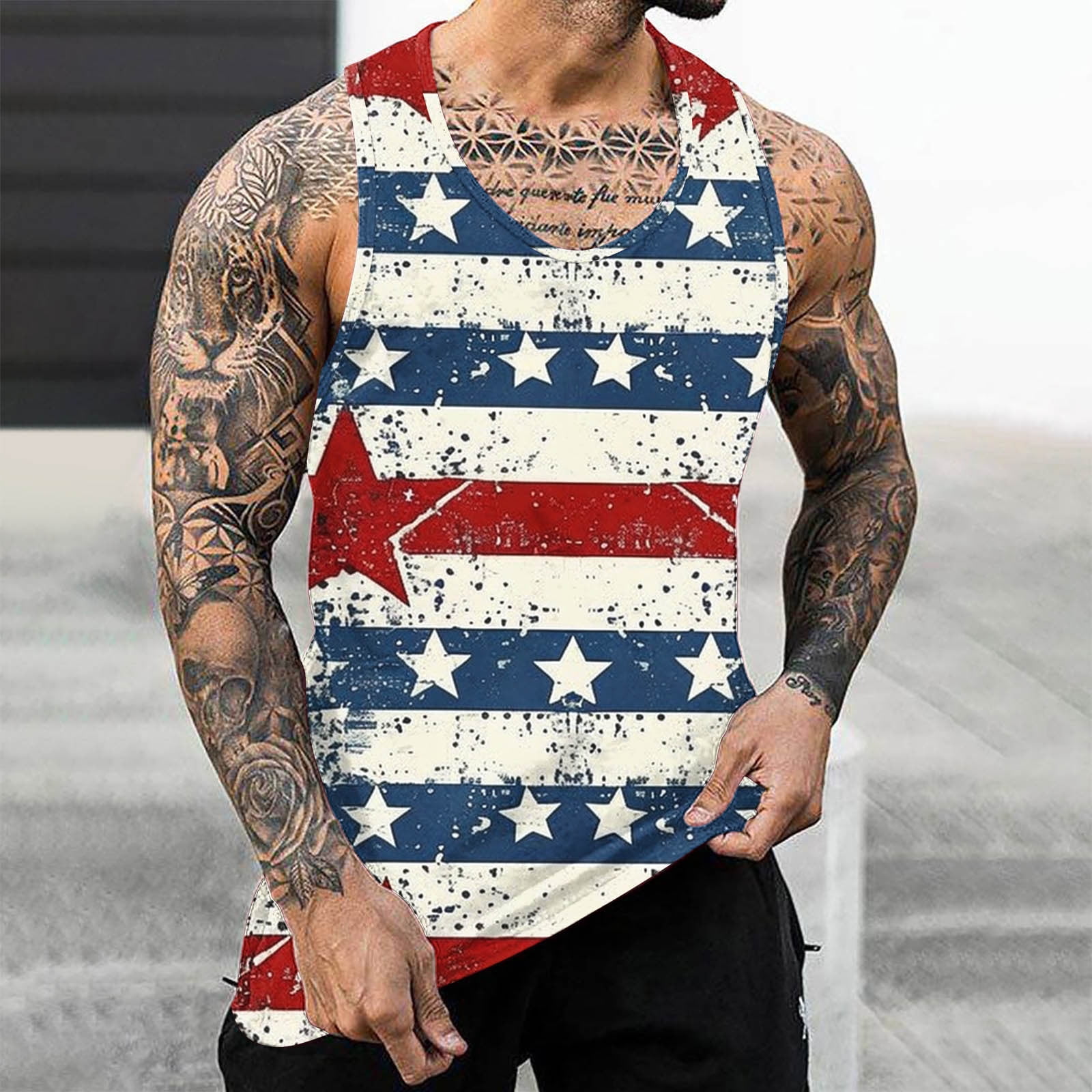 American Flag Tank Mens Tank Patriotic Mens 4th of July Top Red White ...