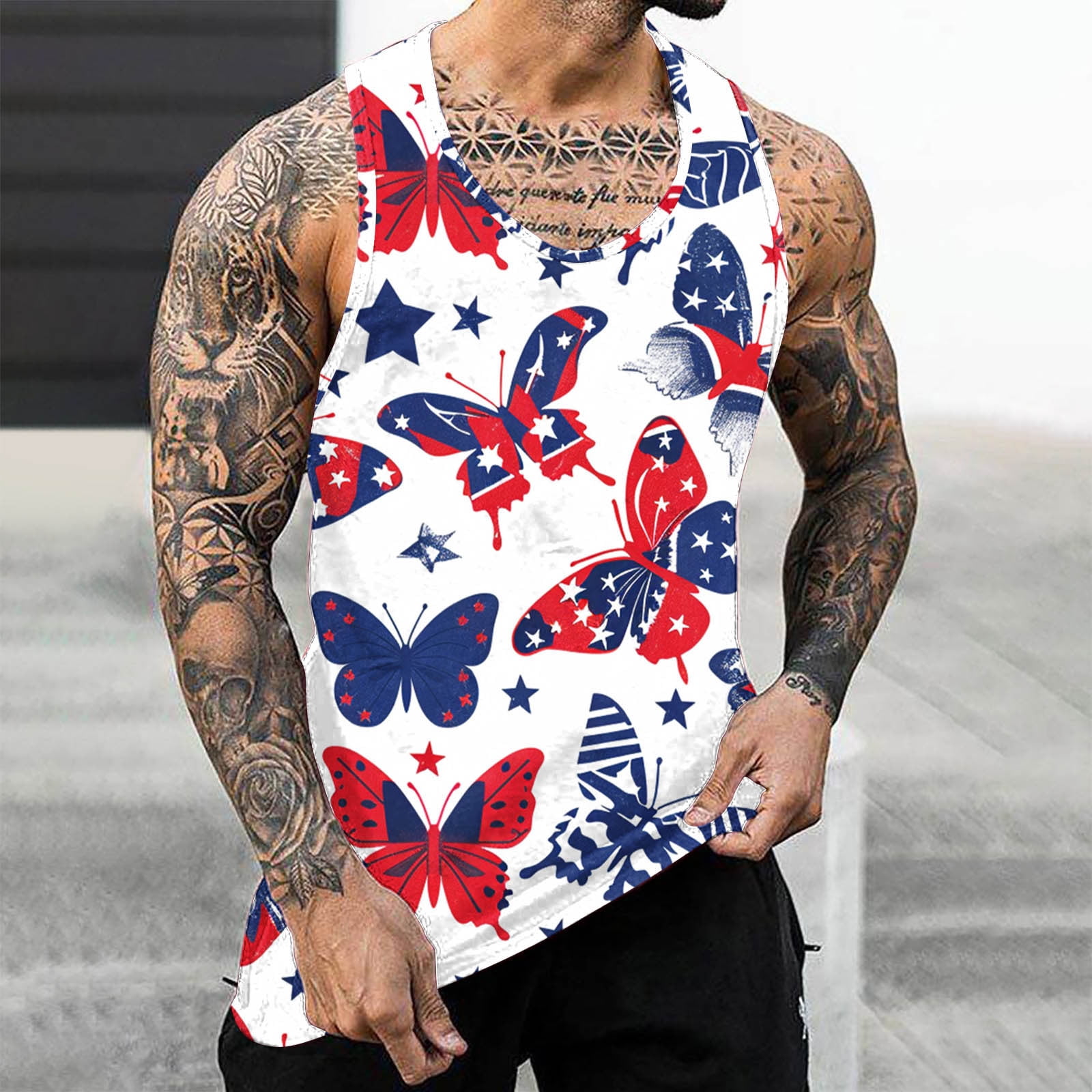 American Flag Tank Mens Tank Patriotic Mens 4th of July Top Red White ...