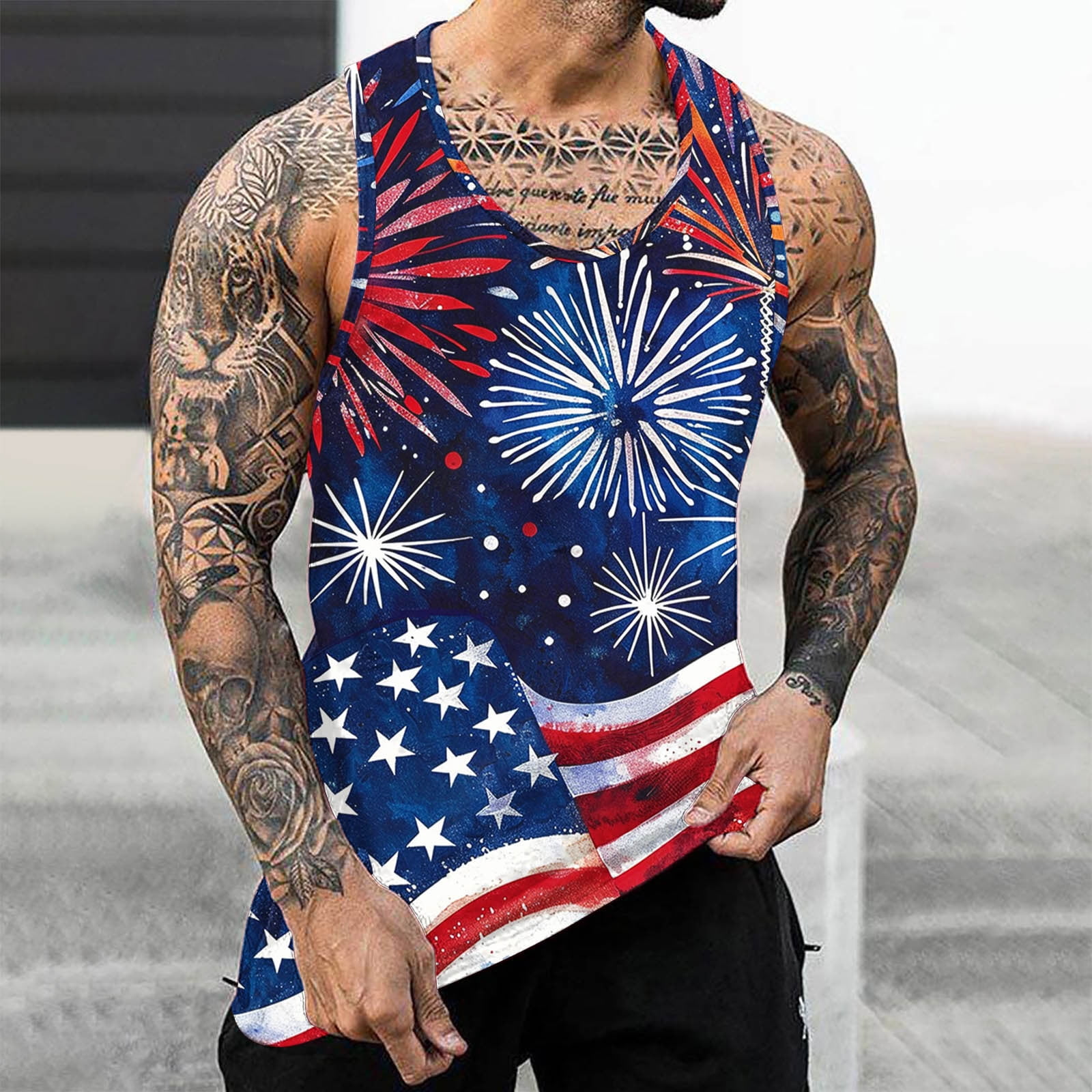 American Flag Tank Mens Tank Patriotic Mens 4th of July Top Red White ...