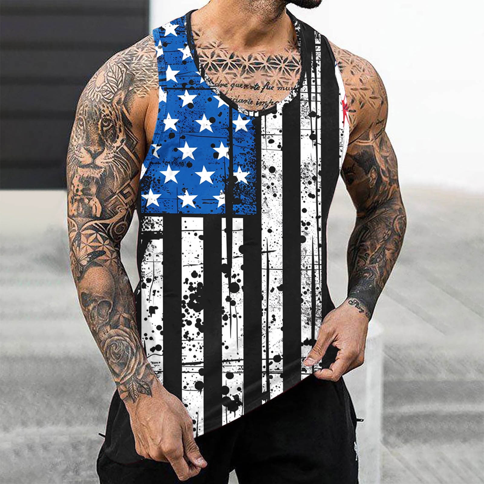 American Flag Tank Mens Tank Patriotic Mens 4th of July Top Red White ...