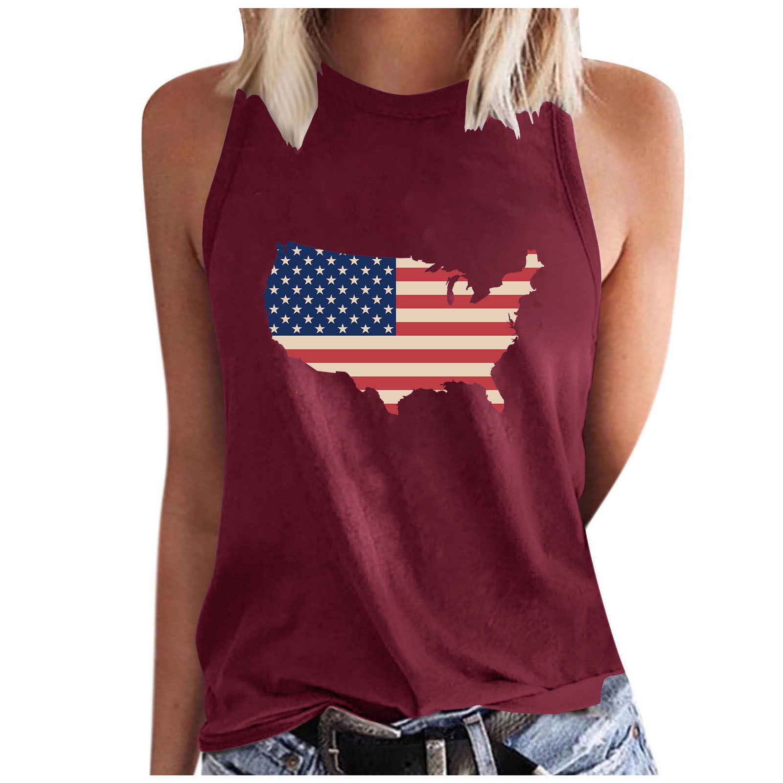 American Flag Tank Tops Women Patriotic Shirt USA Flag Sleeveless T ...