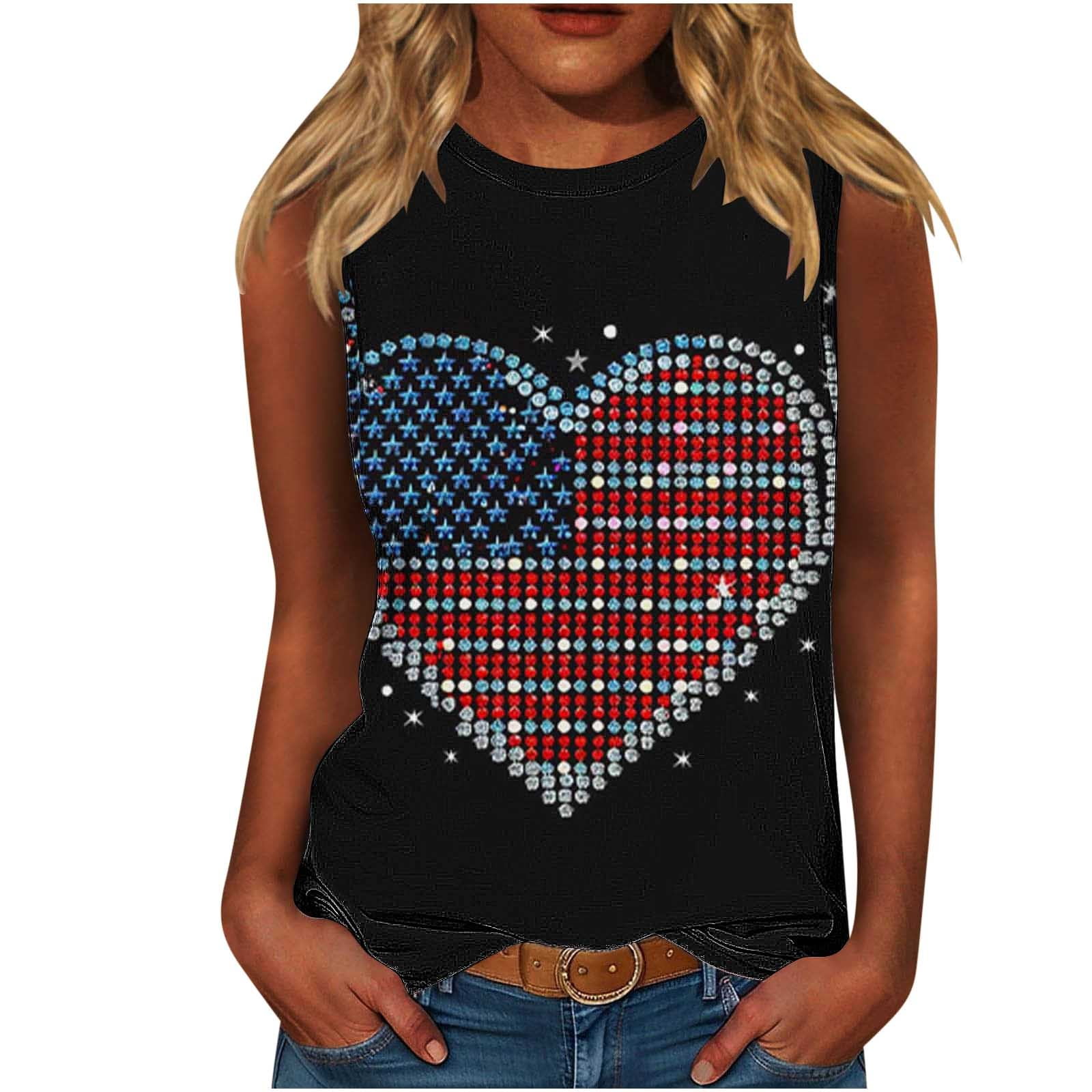 American Flag Tank Tops Womens Plus Size Patriotic Sleeveless Shirts ...