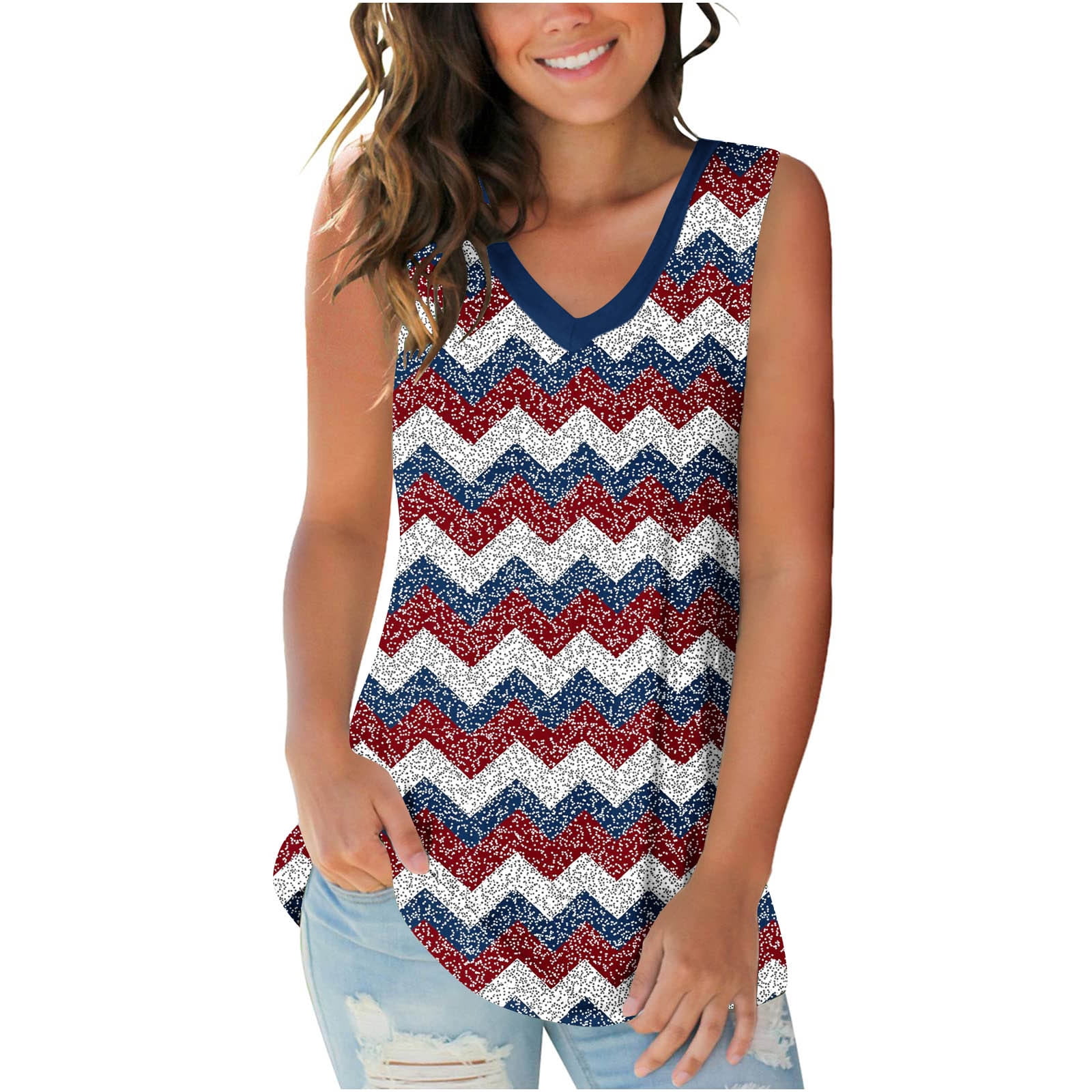 American Flag Tank Tops for Women Casual Summer V Neck Sleeveless ...