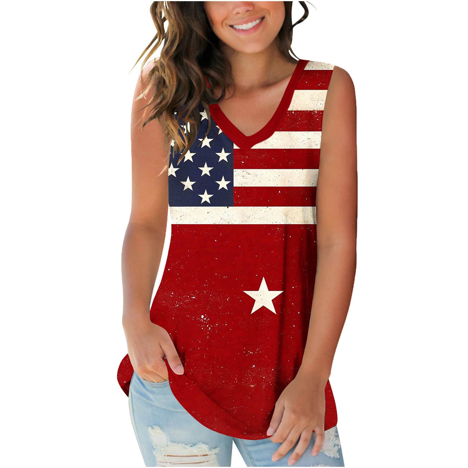American Flag Tank Tops for Women Casual Summer V Neck Sleeveless ...