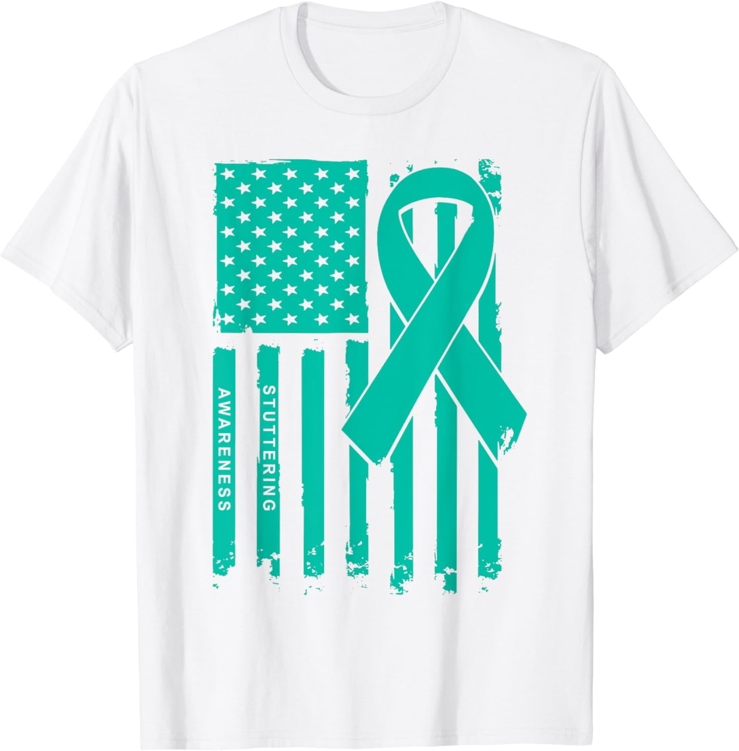 American Flag Teal Ribbon Stuttering Awareness T-Shirt - Walmart.com