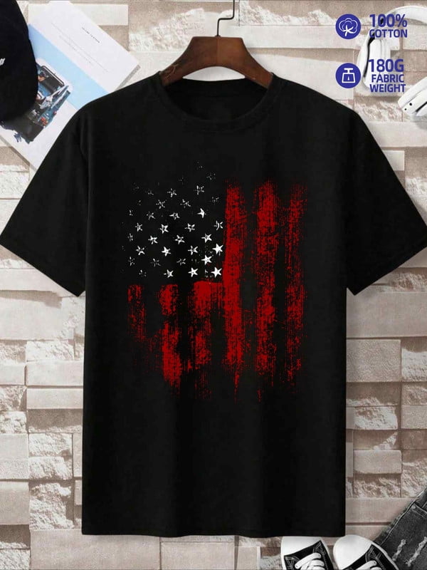 American Flag Tee Christmas t shirts plain mens 180G 100% Cotton black ...