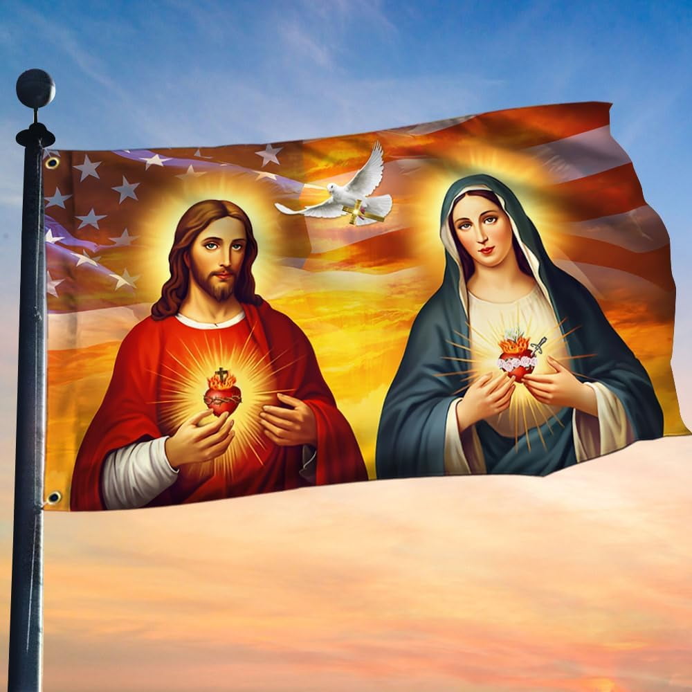 American Flag-The Sacred Heart Of Jesus, The Immaculate Heart Of Mary ...