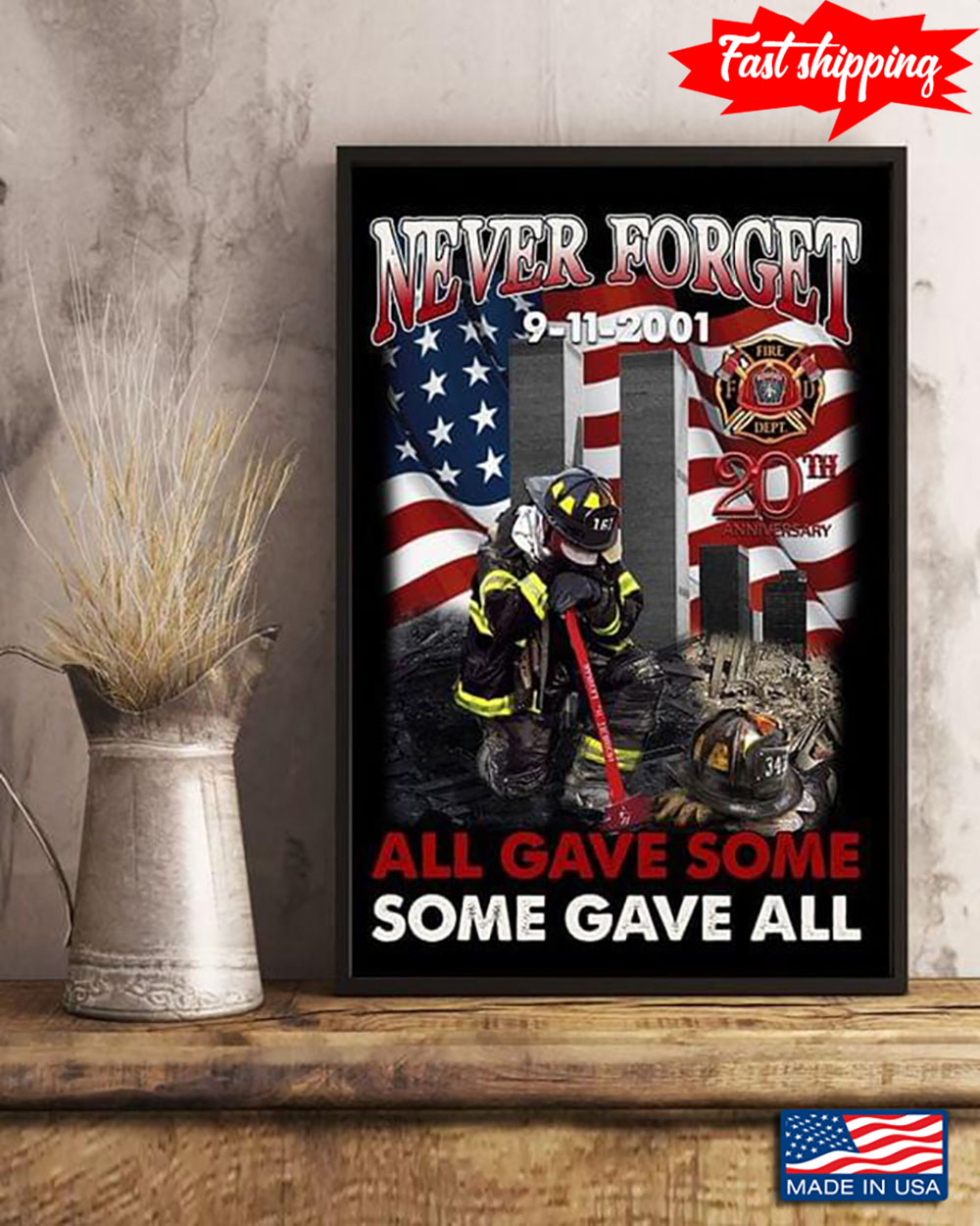 American Flag Theme Firefighter Never Forget 9-11-2001 20th Anniversary ...