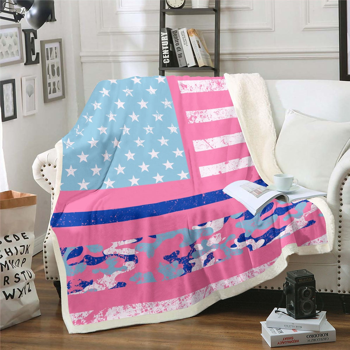American Flag Throw Blanket for Girls Boys Adults Camo Blue Pink Army ...
