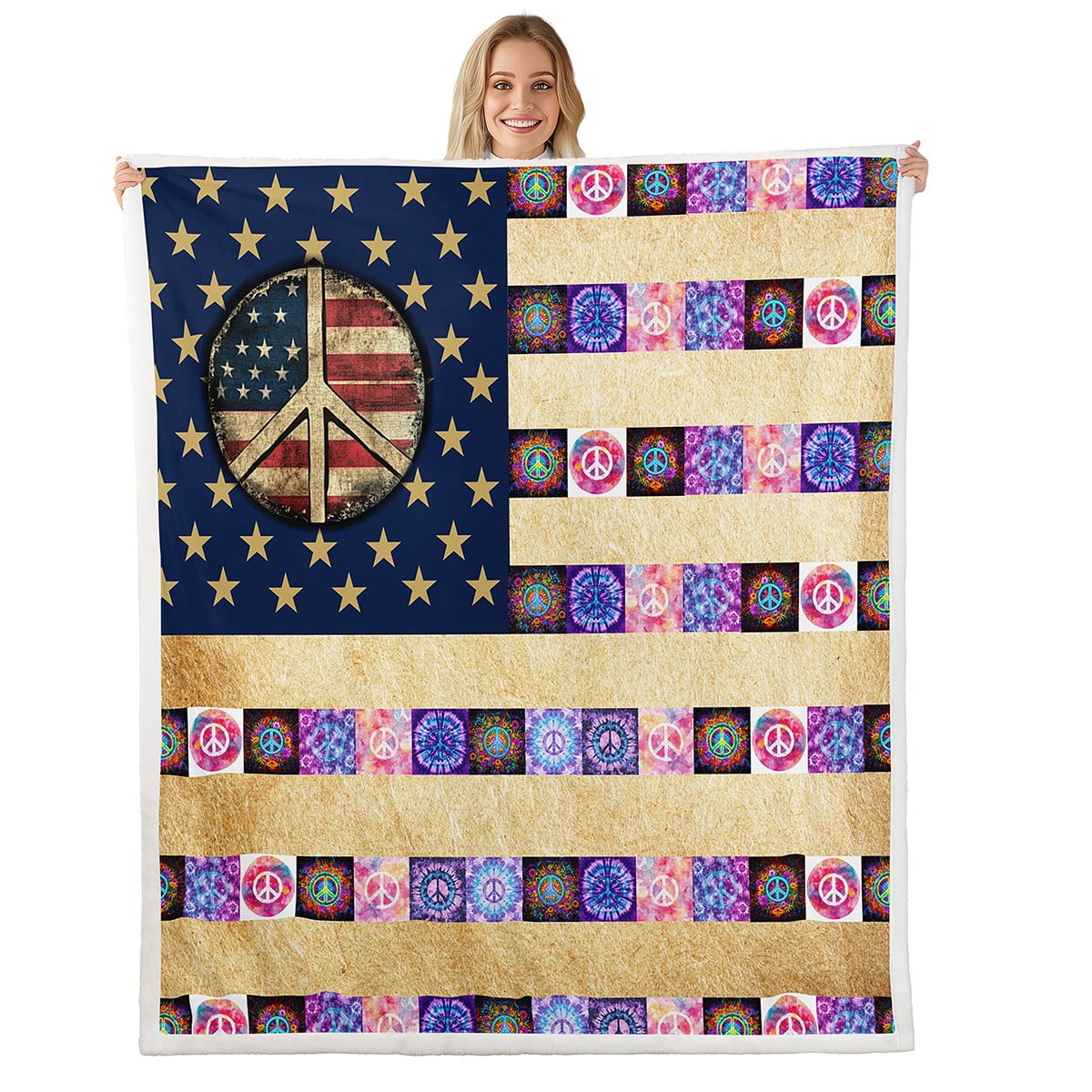 American Flag Throw Blanket,Peace Sign Blankets,Vintage Brown Striped ...