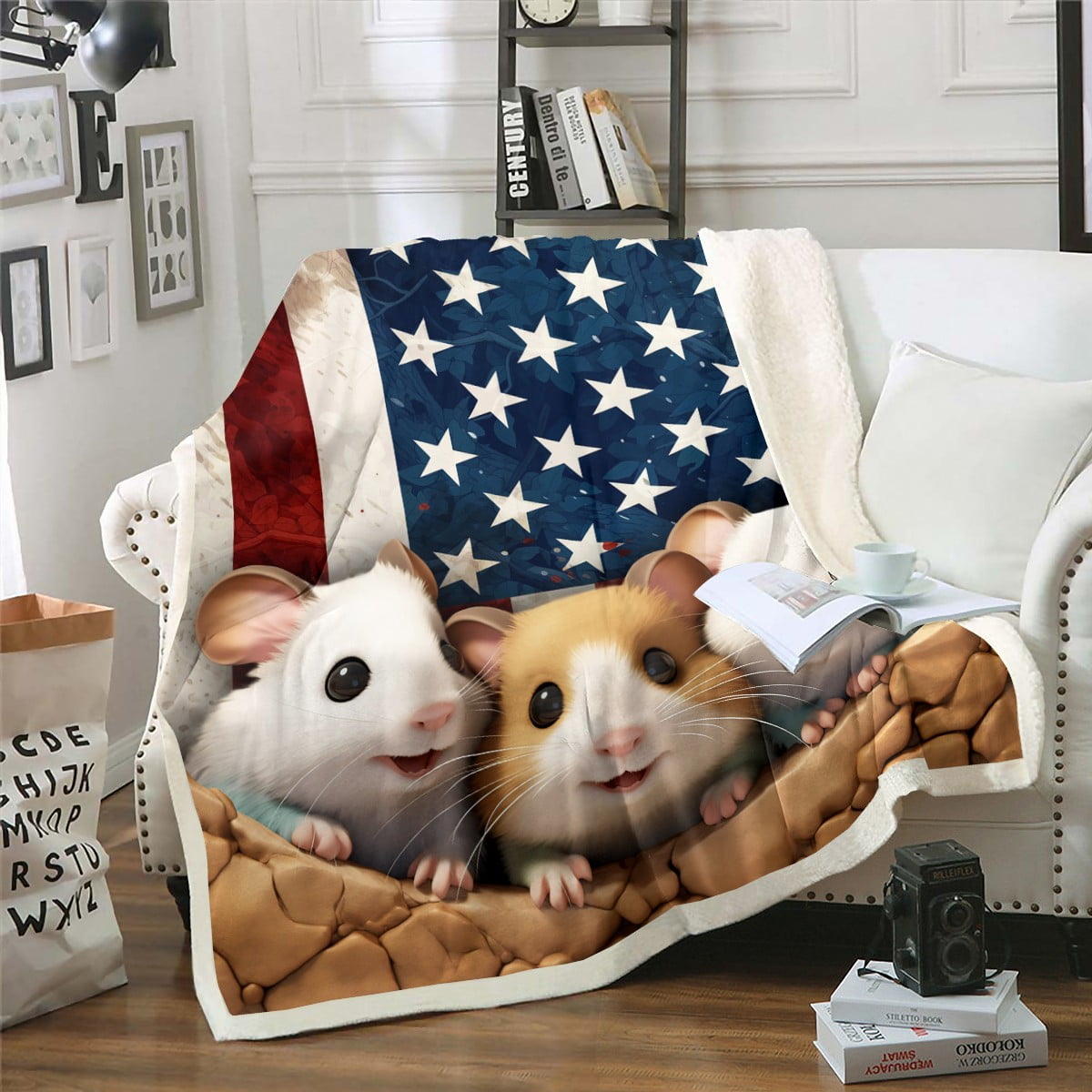 American Flag Throw Blanket Throw Size Cute Hamster Fuzzy Blanket 3D ...