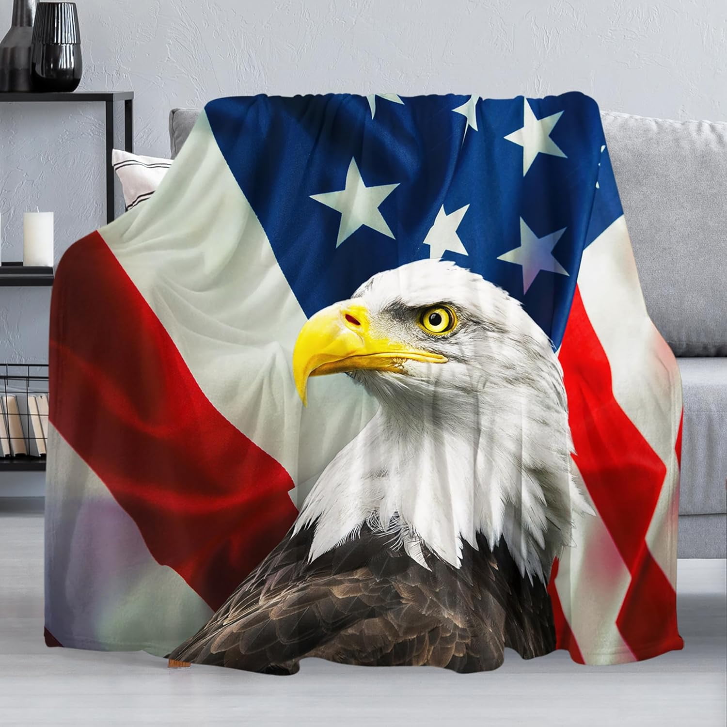 American Flag Throw Blanket Warm Eagle Flannel Fleece Blanket for Couch ...