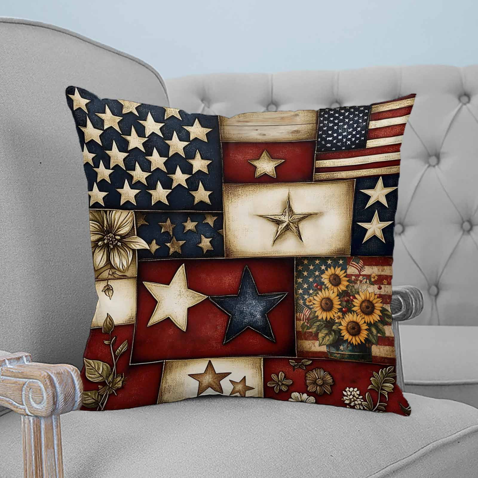 American Flag Throw Pillow Covers, Soft Pillowcases with Invisible ...