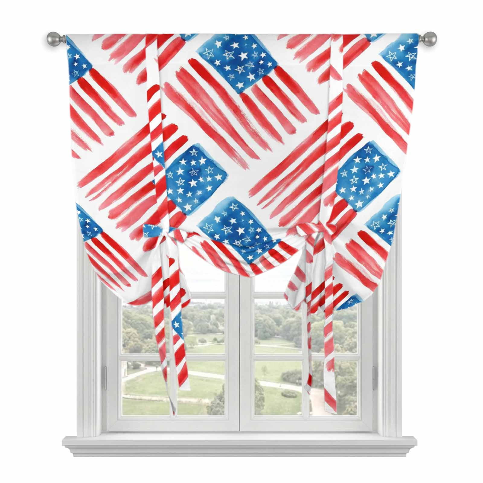 American Flag Tie Up Curtains for Window, Thermal Insulated Balloon ...