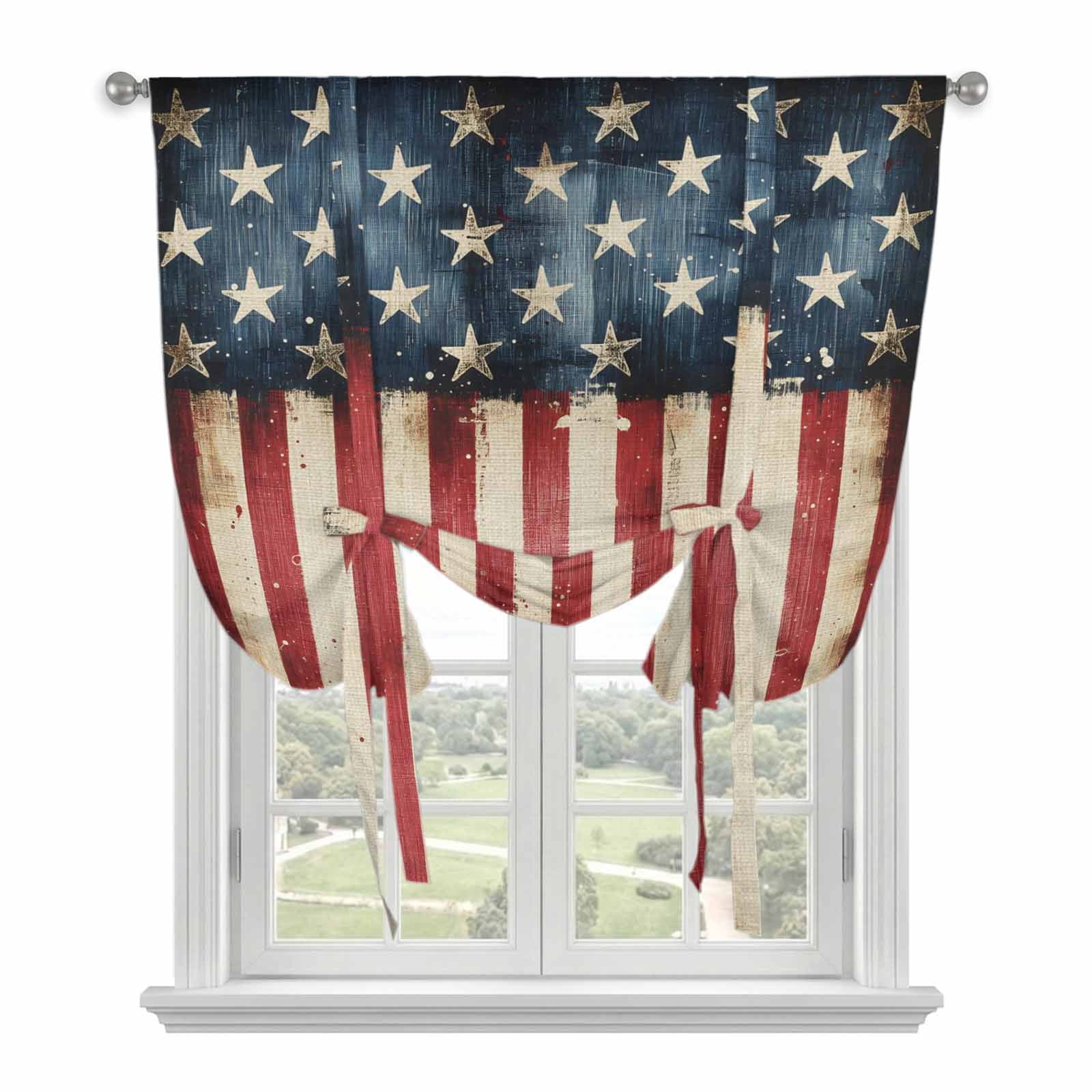 American Flag Tie Up Curtains for Window, Thermal Insulated Balloon ...