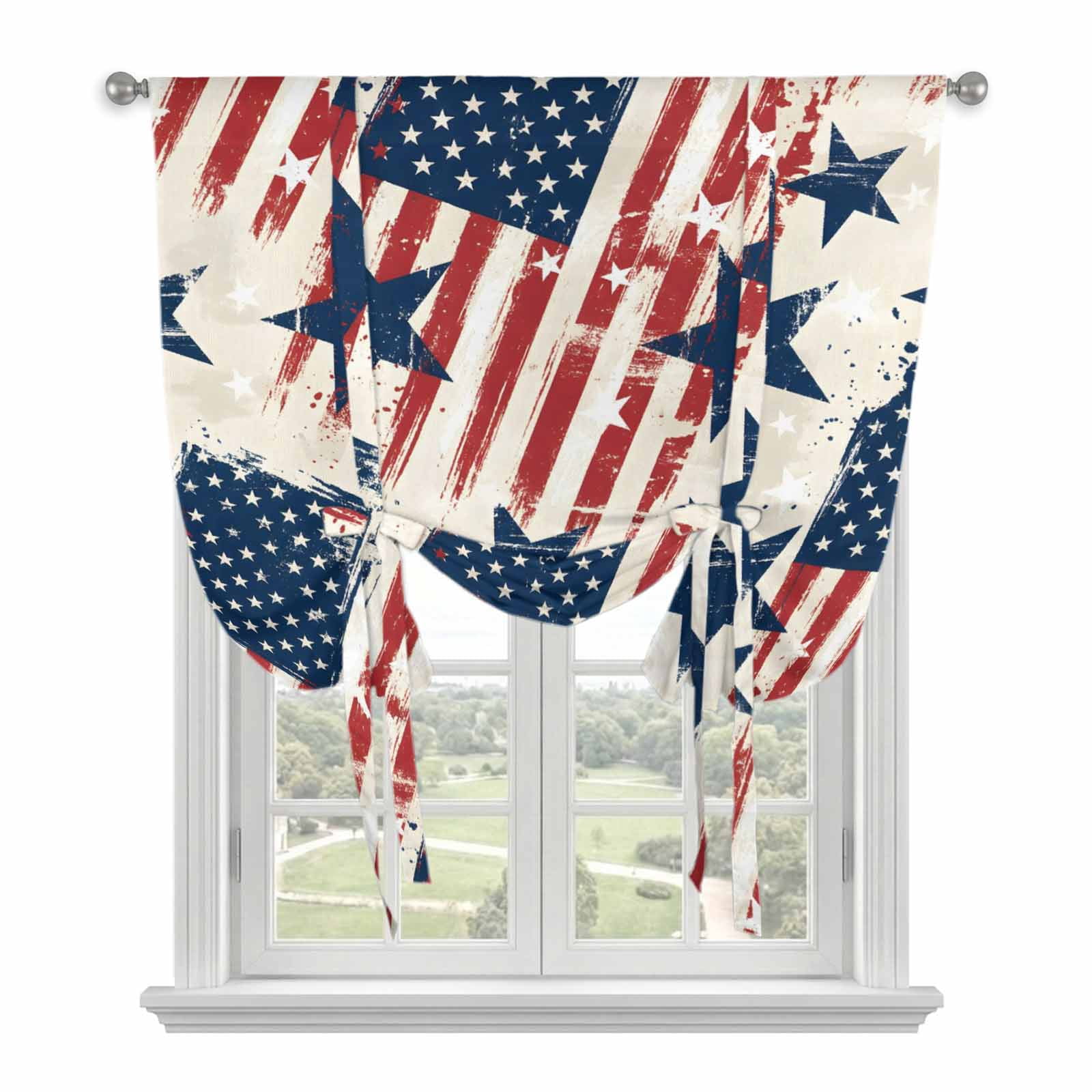 American Flag Tie Up Curtains for Window, Thermal Insulated Balloon ...