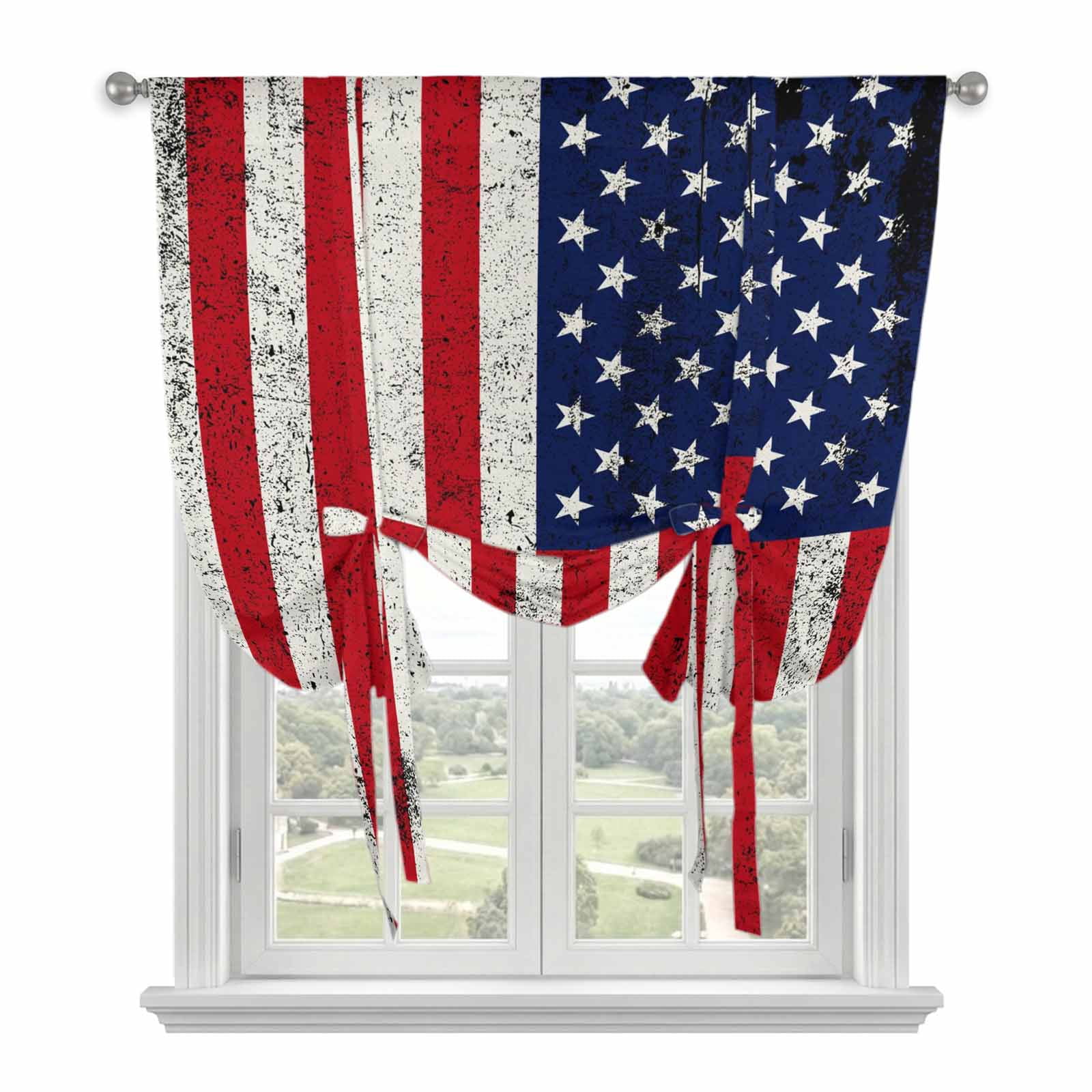 American Flag Tie Up Curtains for Window, Thermal Insulated Balloon ...