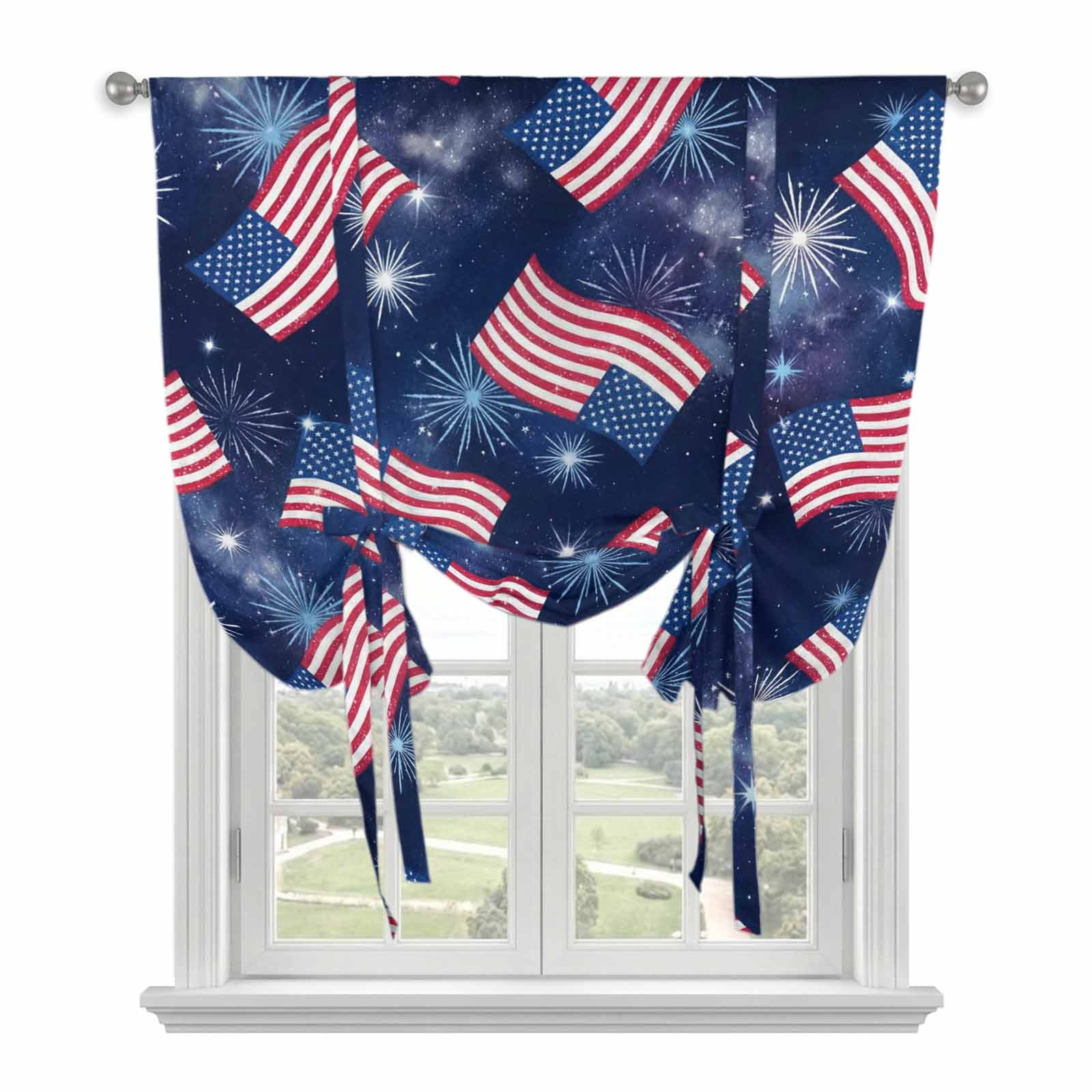 American Flag Tie Up Curtains for Window, Thermal Insulated Balloon ...