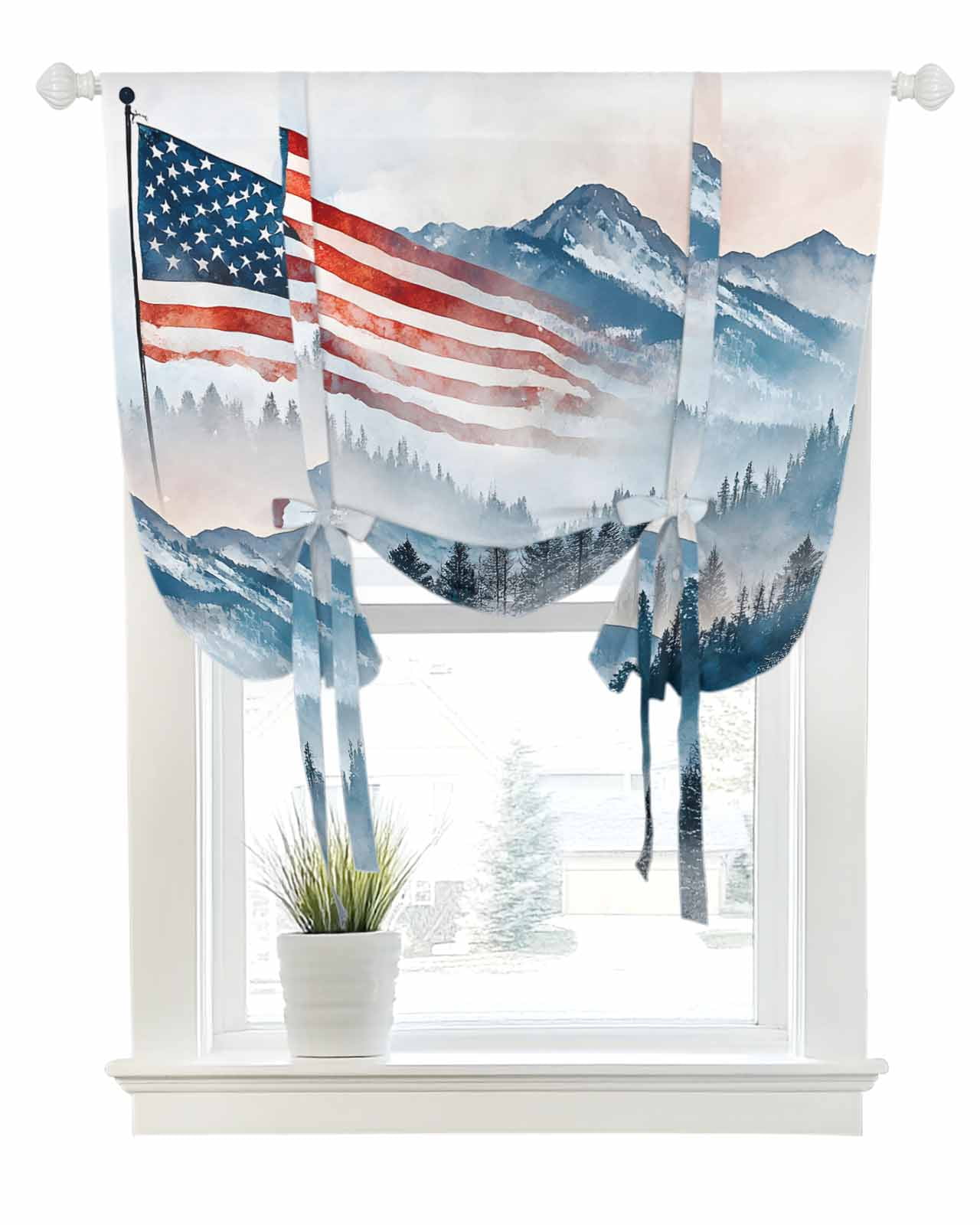 American Flag Tie Up Curtains for Window, Thermal Insulated Balloon Shade Adjustable Rod Pocket ...