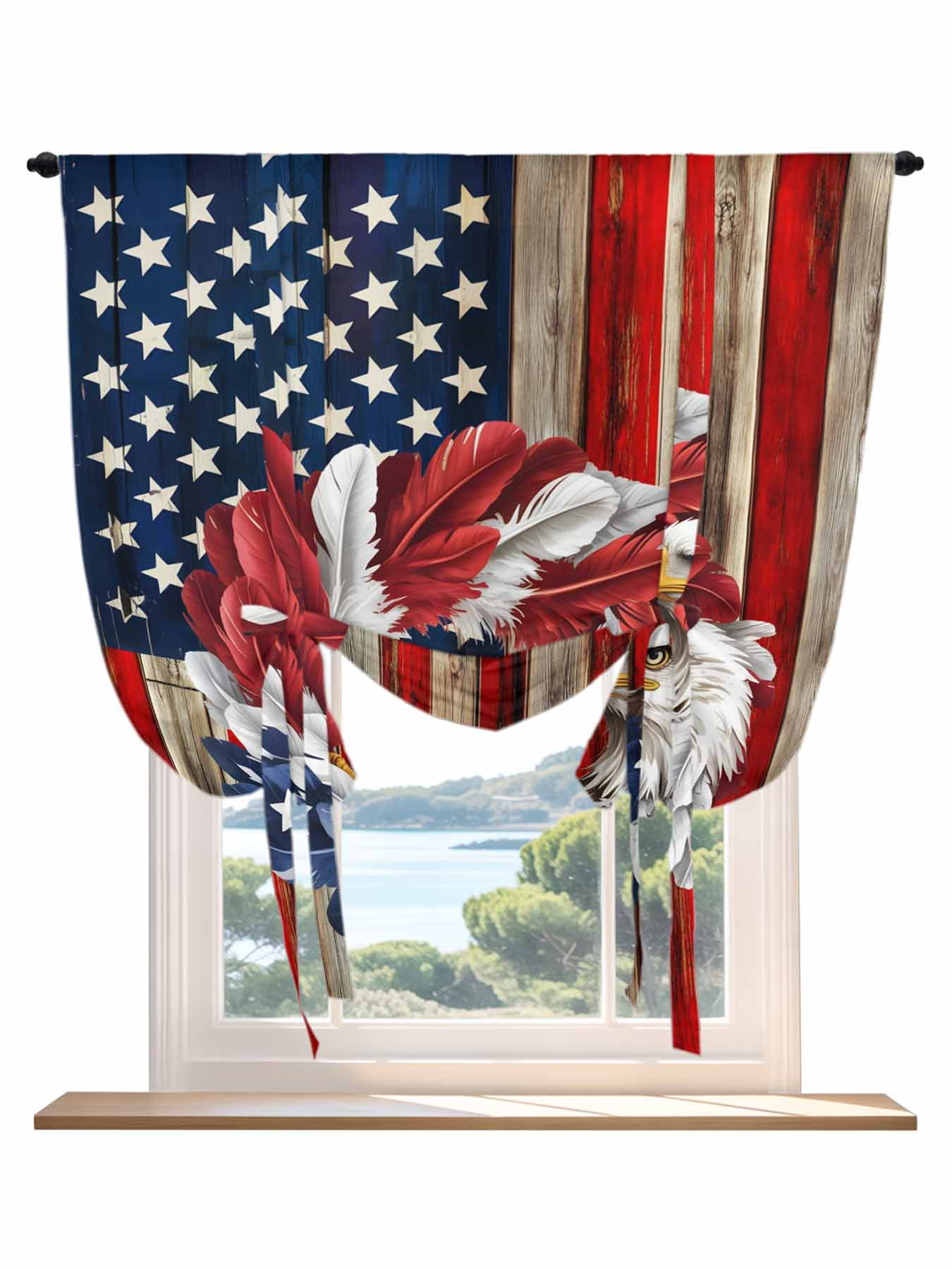 American Flag Tie Up Curtains for Windows 54 Inch Length Balloon ...