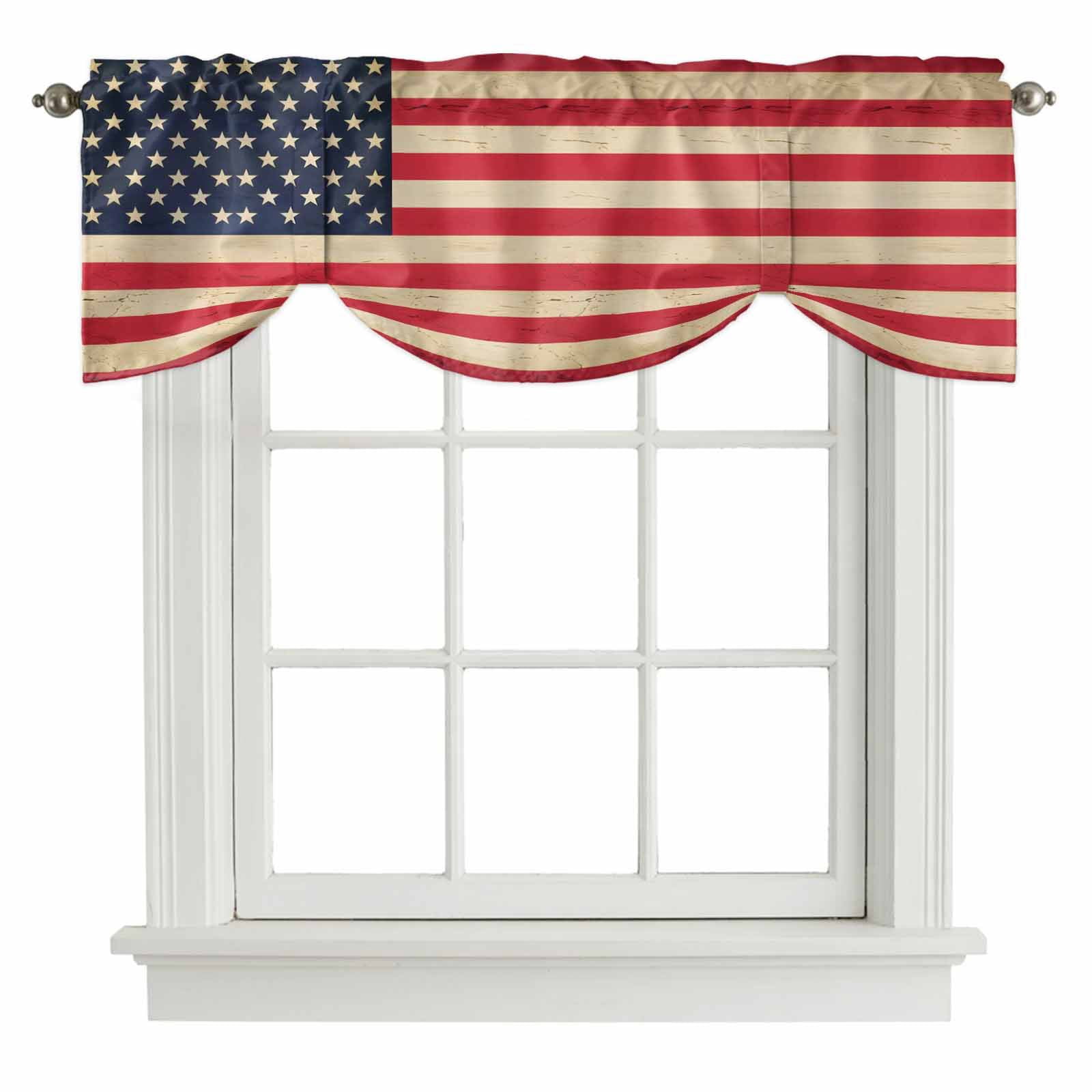 American Flag Tie Up Valance Curtains Farmhouse Blue Star Red Striped ...