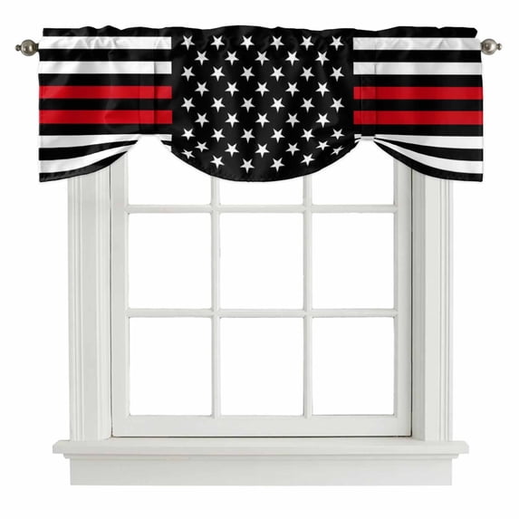 American Flag Tie Up Valance Curtains Retro USA Flag Red Line Black ...