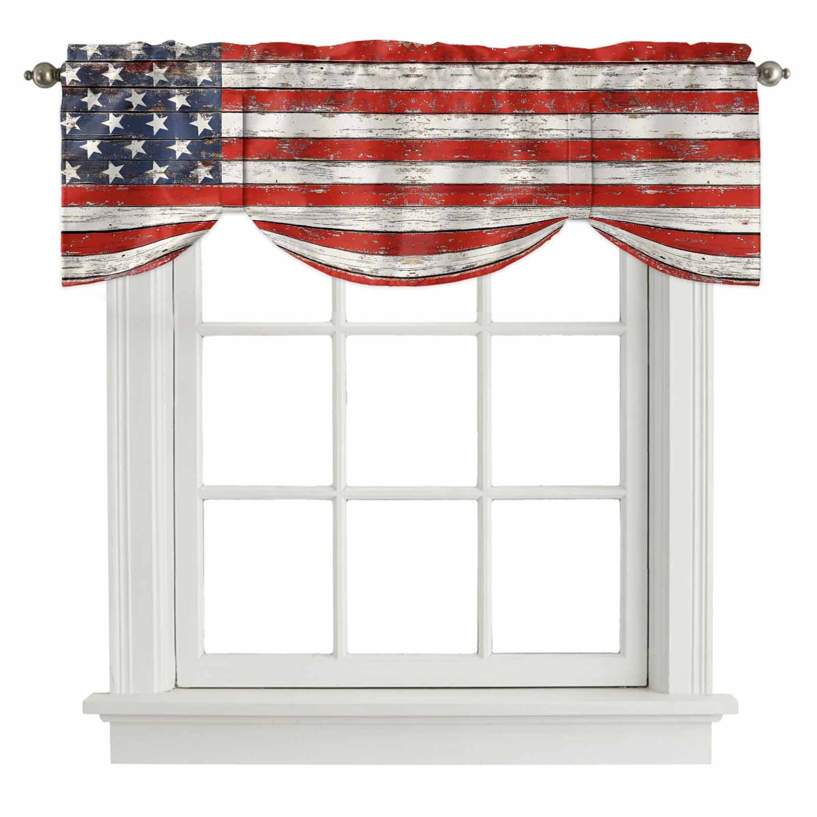 American Flag Tie Up Valance Curtains for Windows, Kitchen Curtains ...