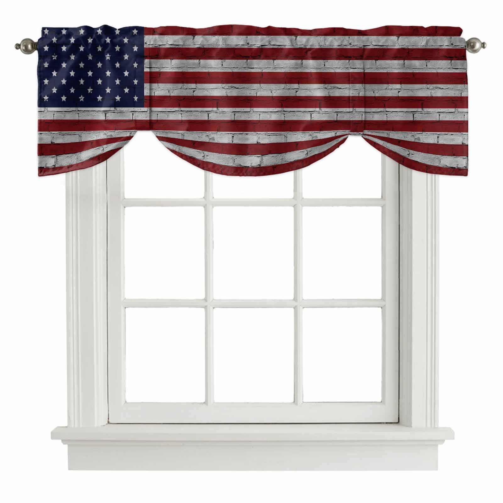 American Flag Tie Up Valance Curtains for Windows, Kitchen Curtains ...